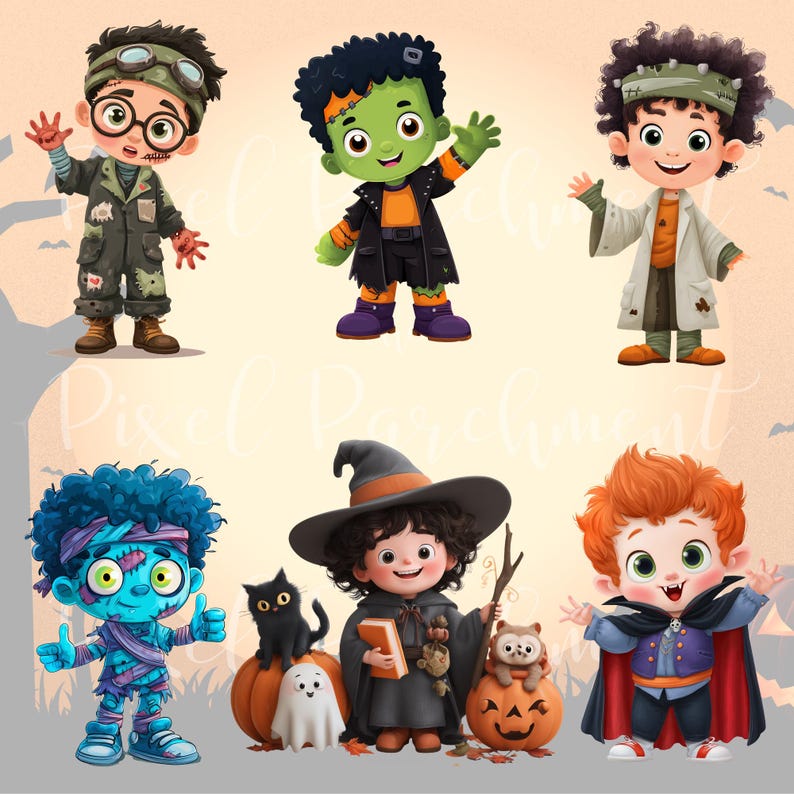 Halloween Kids Clipart Cute Trick or Treat Costume Clipart Cartoon ...