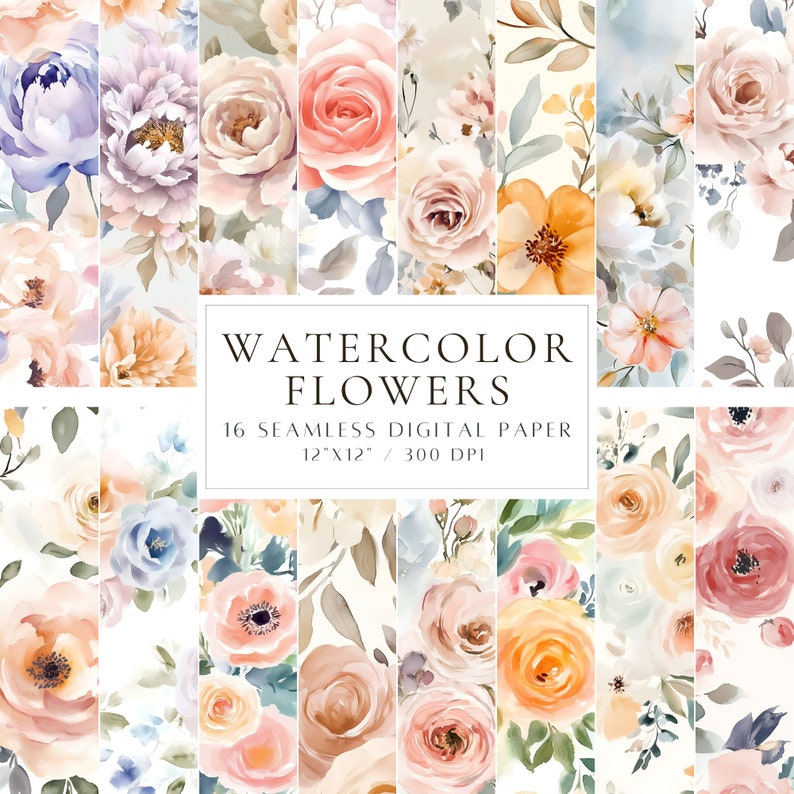 Seamless Floral Pattern Watercolor Flowers Digital Paper Pastel Floral ...