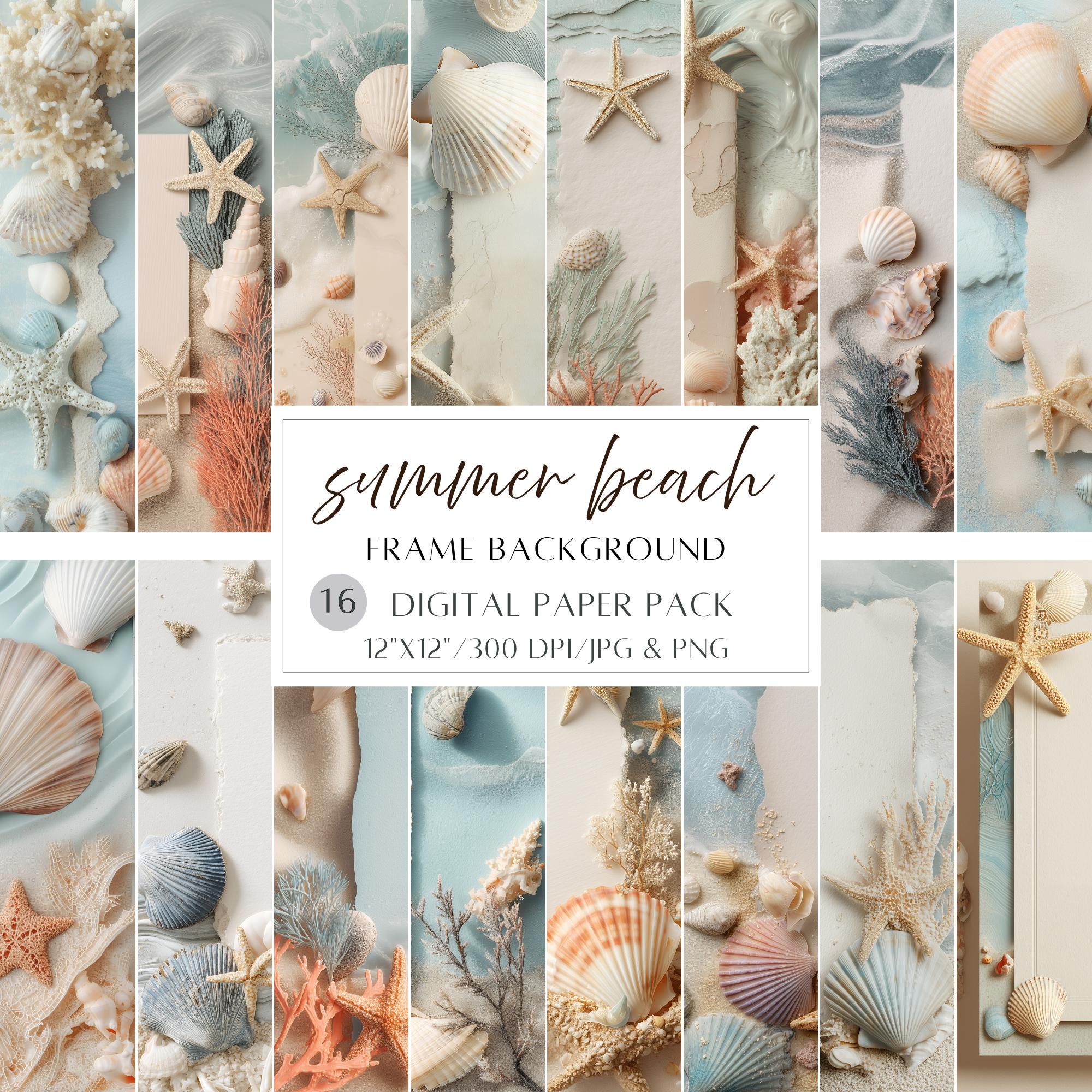 Beach Digital Paper Summer Background Seashell Starfish Frame ...