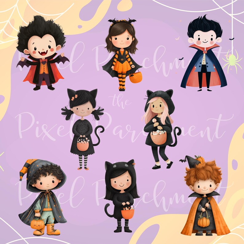 Halloween Kids Clipart Cute Children in Costumes PNG Trick or Treat ...