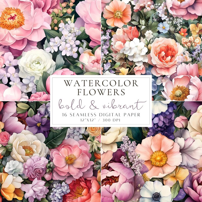 Watercolor Flowers Seamless Pattern Floral Background Scrapbook Paper ...