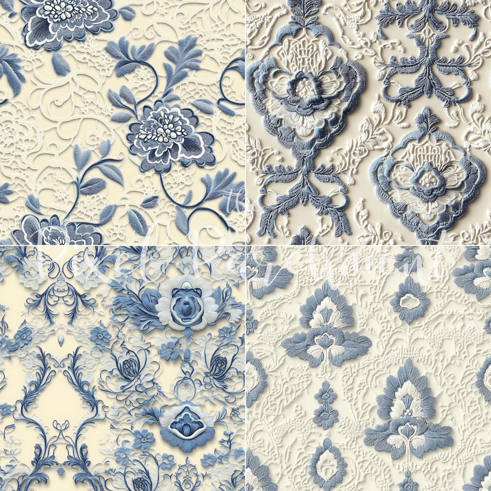 Dusty Blue Lace Embroidery Digital Paper Set Vintage Lace Seamless ...