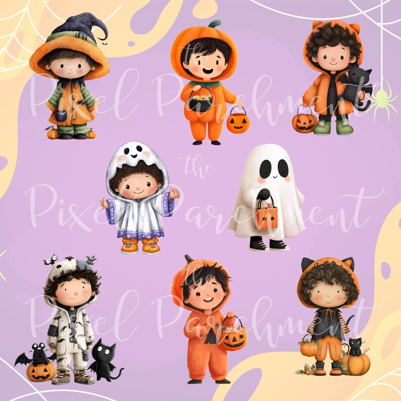 Halloween Kids Clipart Cute Children in Costumes PNG Trick or Treat ...