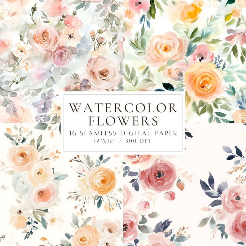 Seamless Floral Pattern Watercolor Flowers Digital Paper Pastel Floral ...