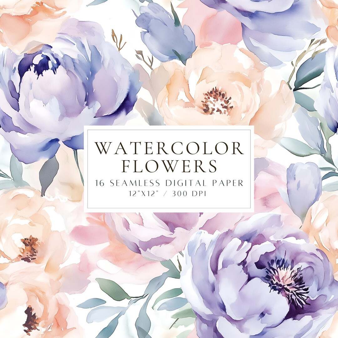 Seamless Floral Pattern Watercolor Flowers Digital Paper Pastel Floral ...