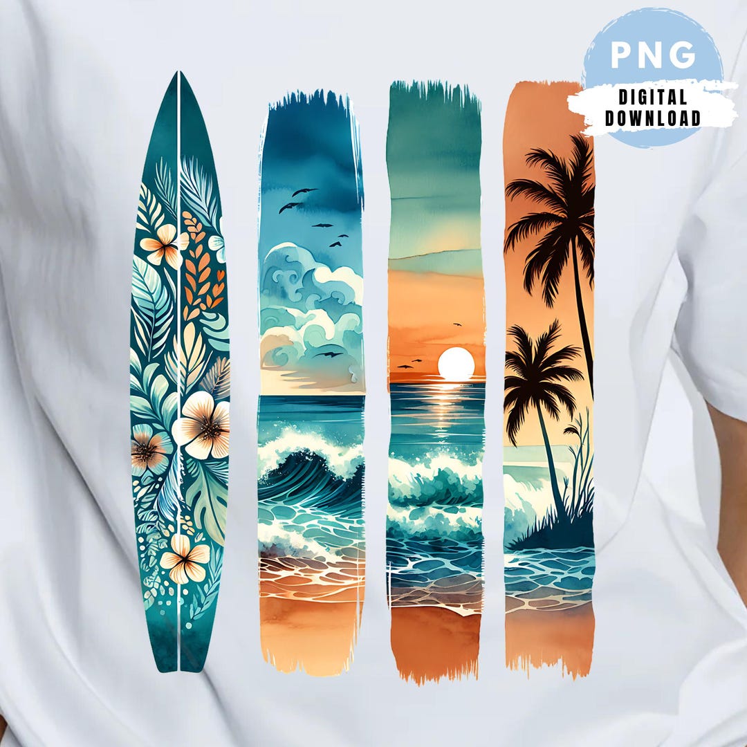 Beach Surf Clipart Tropical Watercolor Brushstroke PNG Ocean Sunset ...