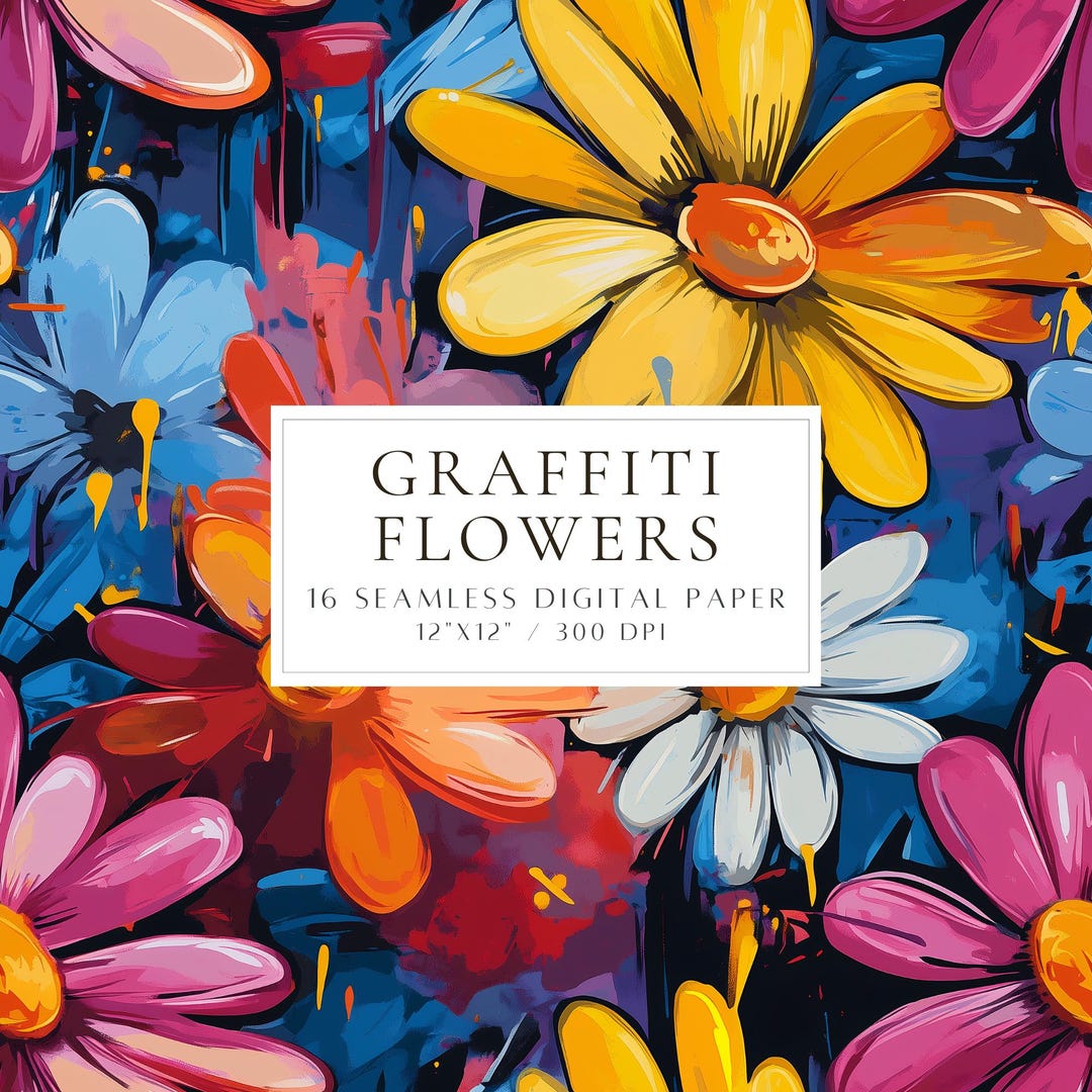 Graffiti Flowers Seamless Digital Paper Bold Floral Street Art Design ...