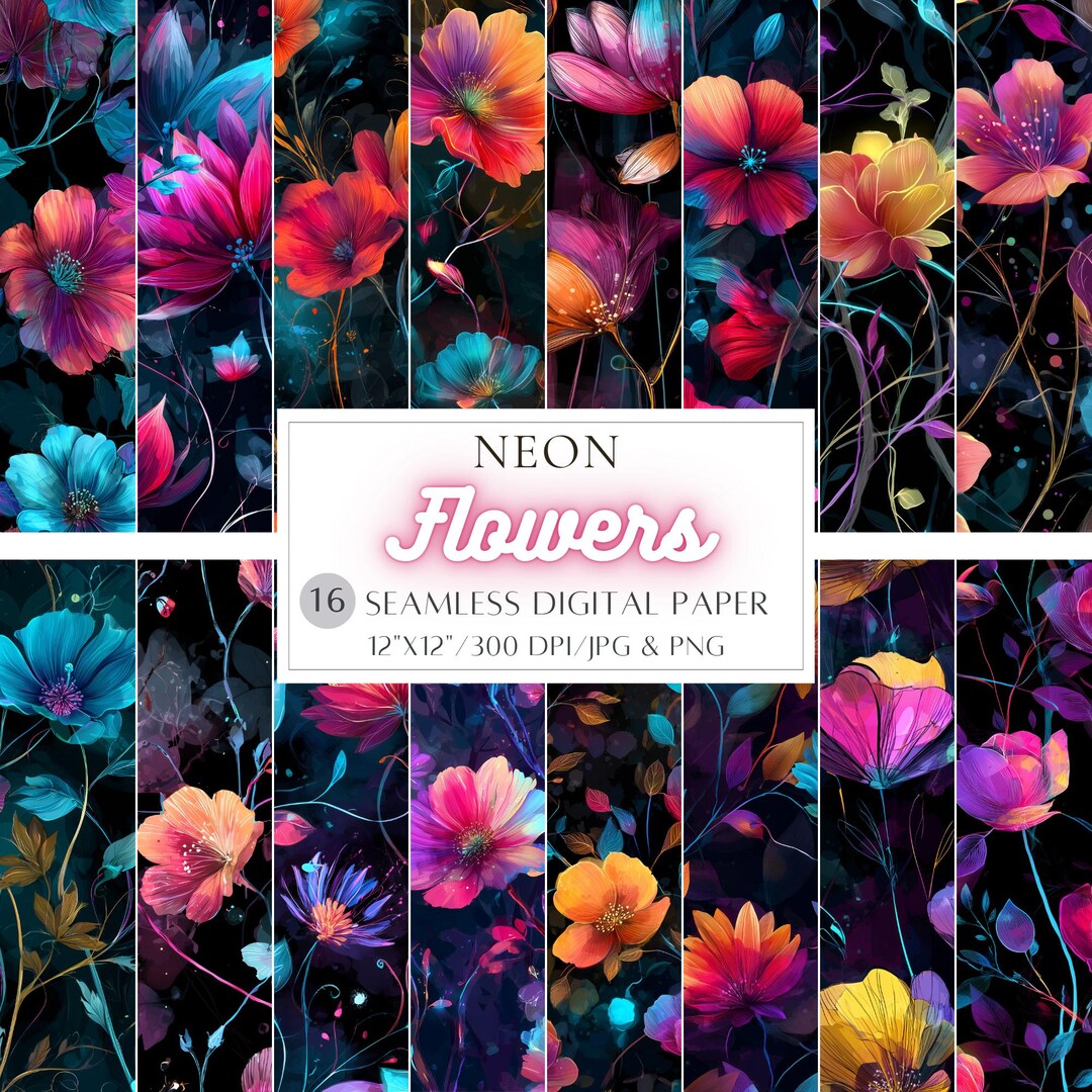 Seamless Pattern Floral Digital Paper Pack Abstract Glowing Flower ...