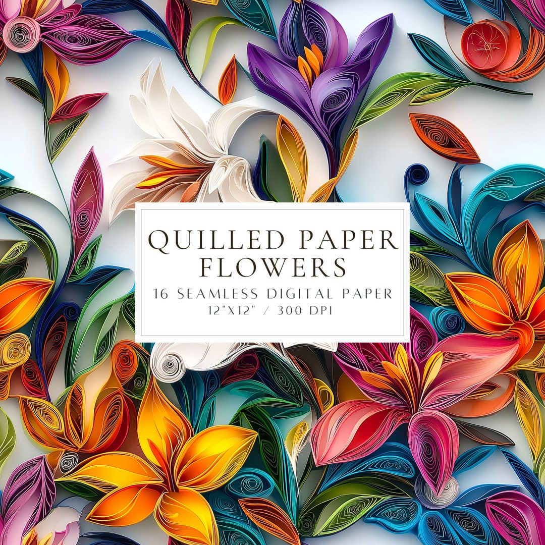 Quilled Paper Flower Seamless Digital Paper Colorful Floral Printable ...
