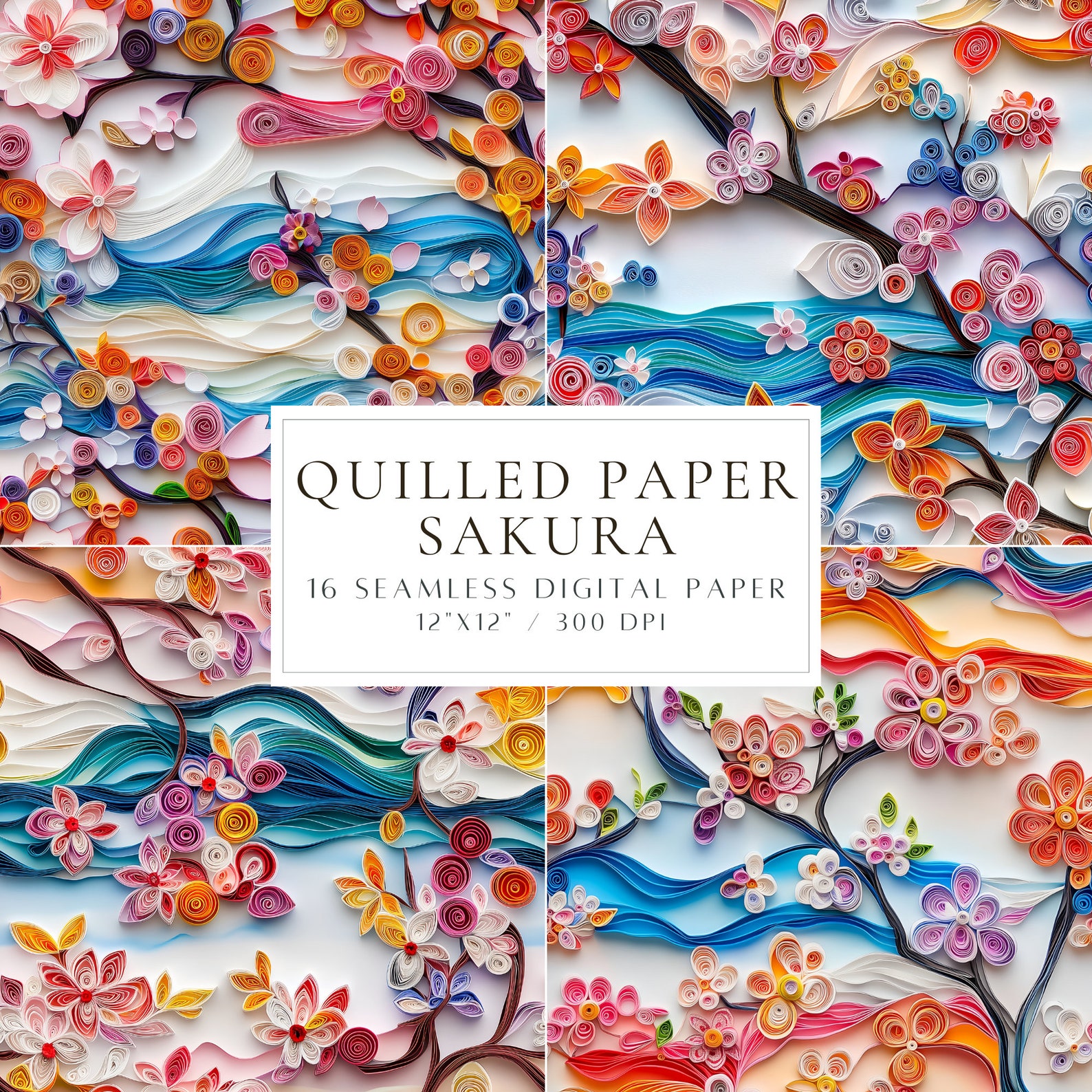 Quilled Paper Sakura Seamless Digital Paper Printable Cherry Blossoms ...