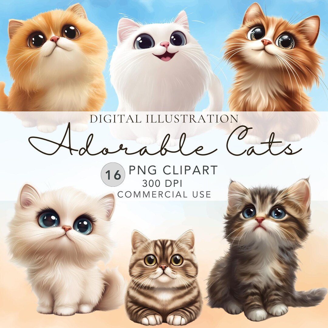 Cute Cat Clipart Kitten Clipart Cartoon Cat Clipart Watercolor Cat PNG ...