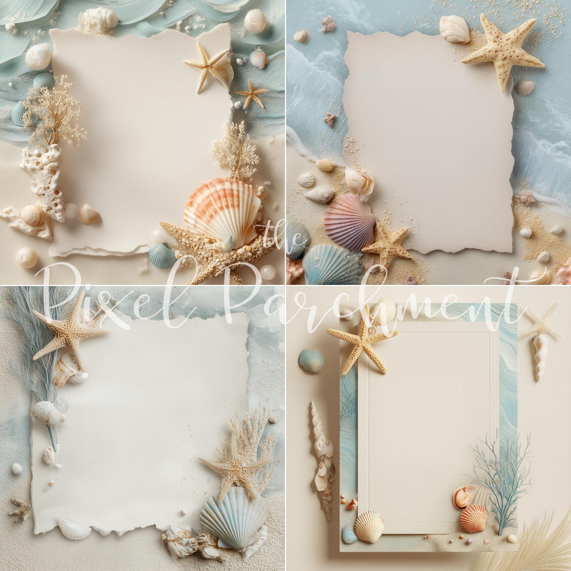 Beach Digital Paper Summer Background Seashell Starfish Frame ...
