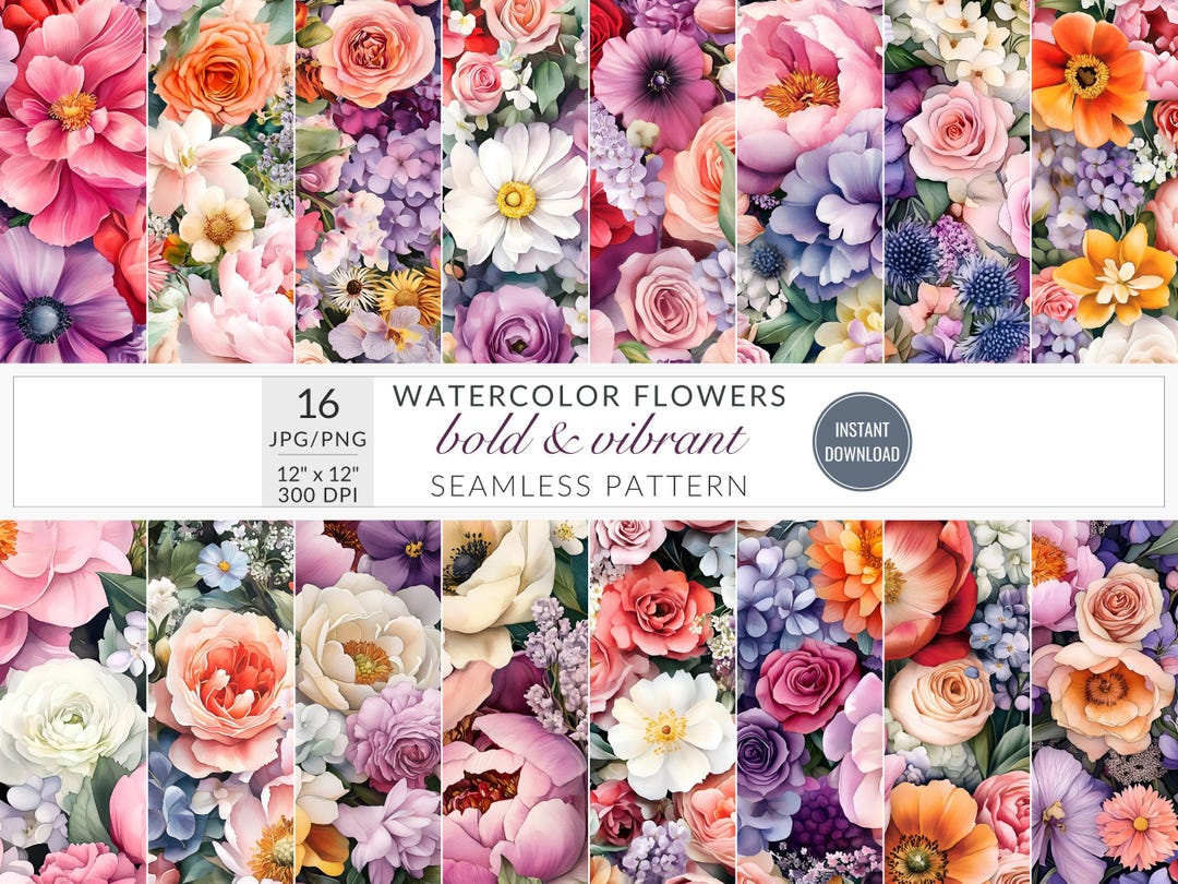Watercolor Floral Seamless Pattern Vibrant Flower Digital Paper for ...