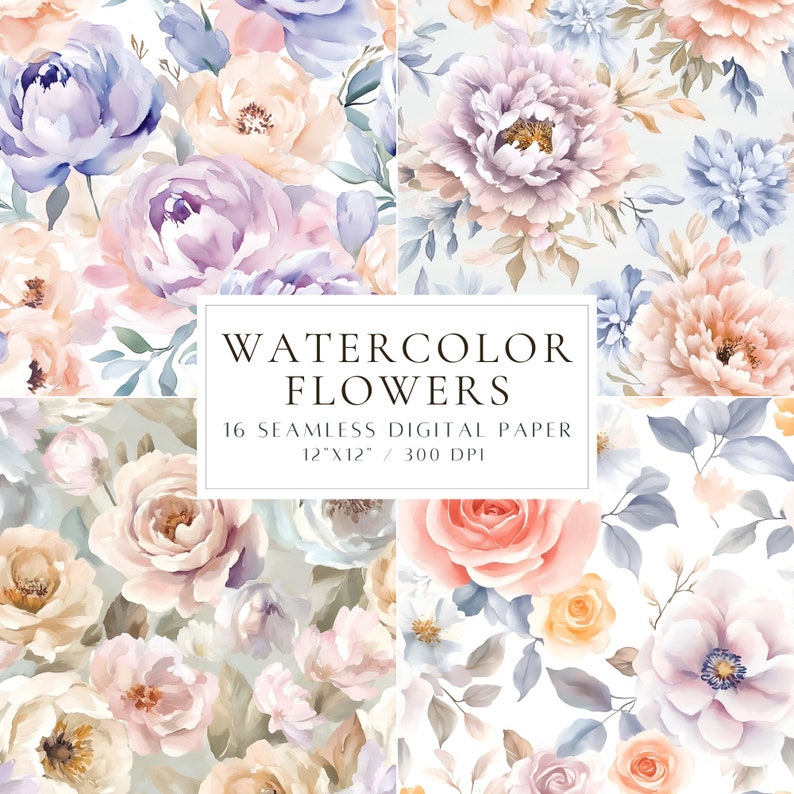 Seamless Floral Pattern Watercolor Flowers Digital Paper Pastel Floral ...
