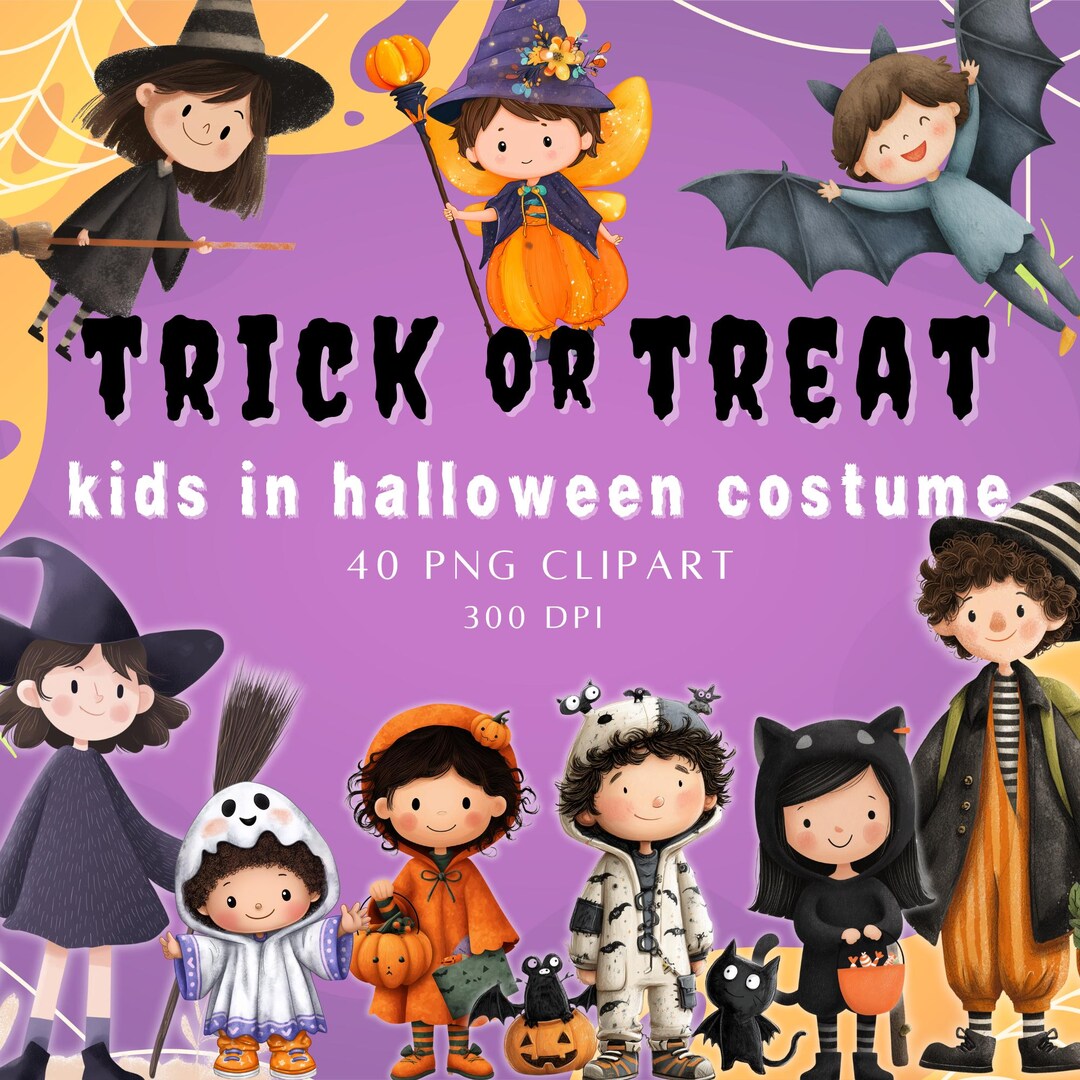 Halloween Kids Clipart Cute Children in Costumes PNG Trick or Treat ...
