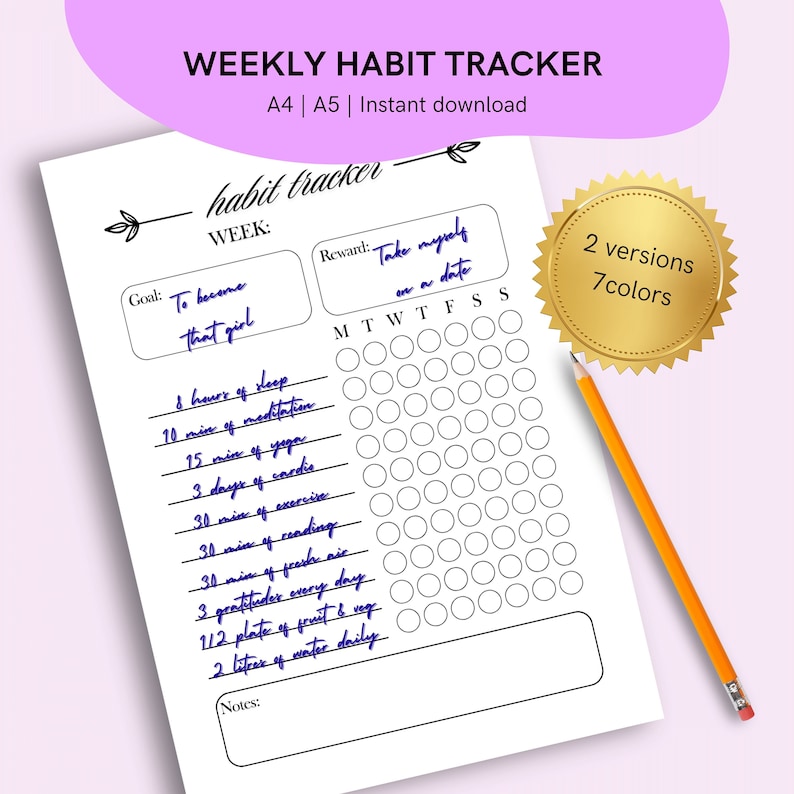 Weekly Habit Tracker: Printable Planner for Consistent Progress Daily ...