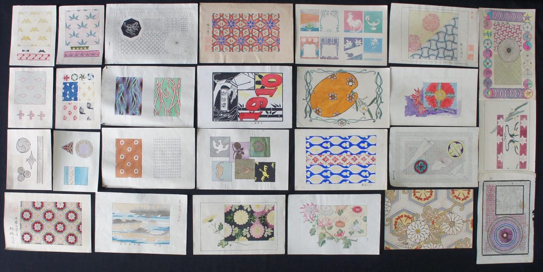 Antique Japanese Graphic Design 1900 Hand Painting B Total of 26 - Etsy