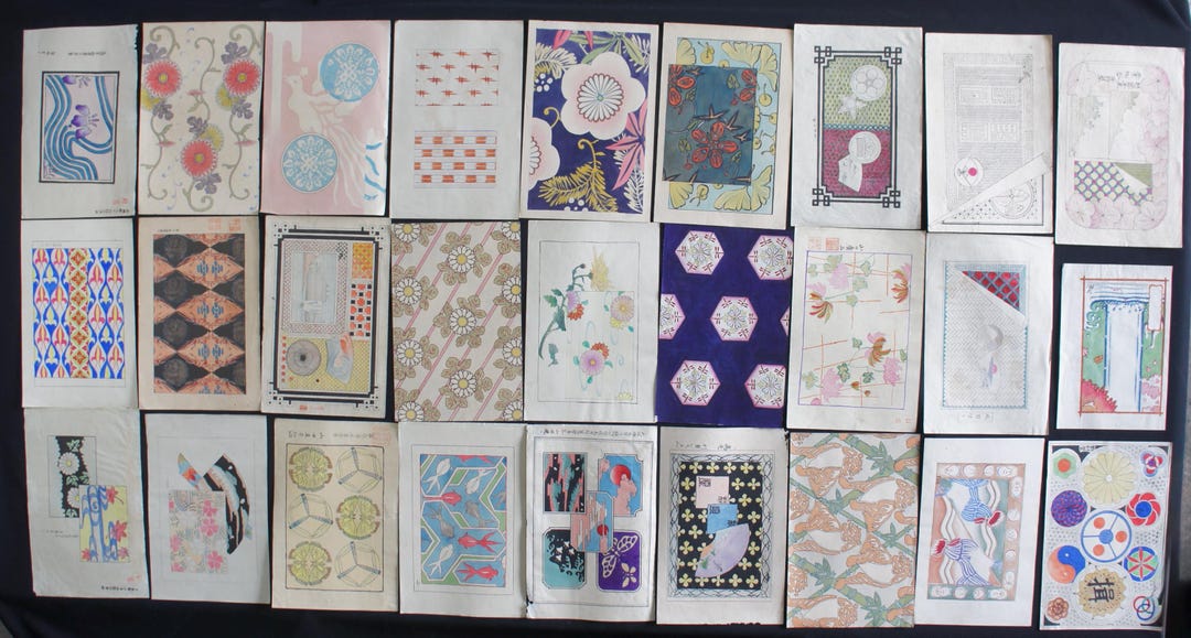 Antique Japanese Graphic Design 1900 Hand Painting A Total of 27 - Etsy