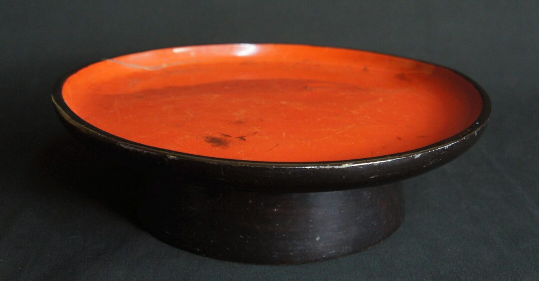 Antique Japanese Lacquered Pedestal Tray | Old Wooden Takaashibon With ...