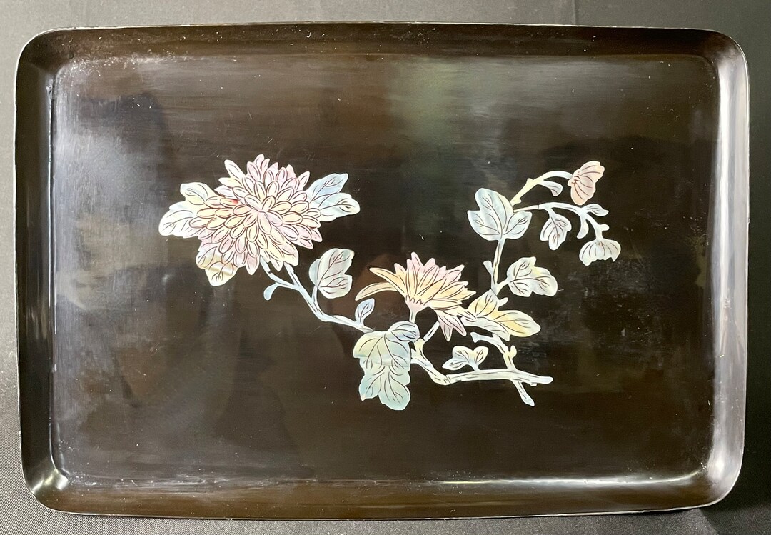 Vintage Lacquered Wood Tray Mother of Pearl Work Raden 1970 ...