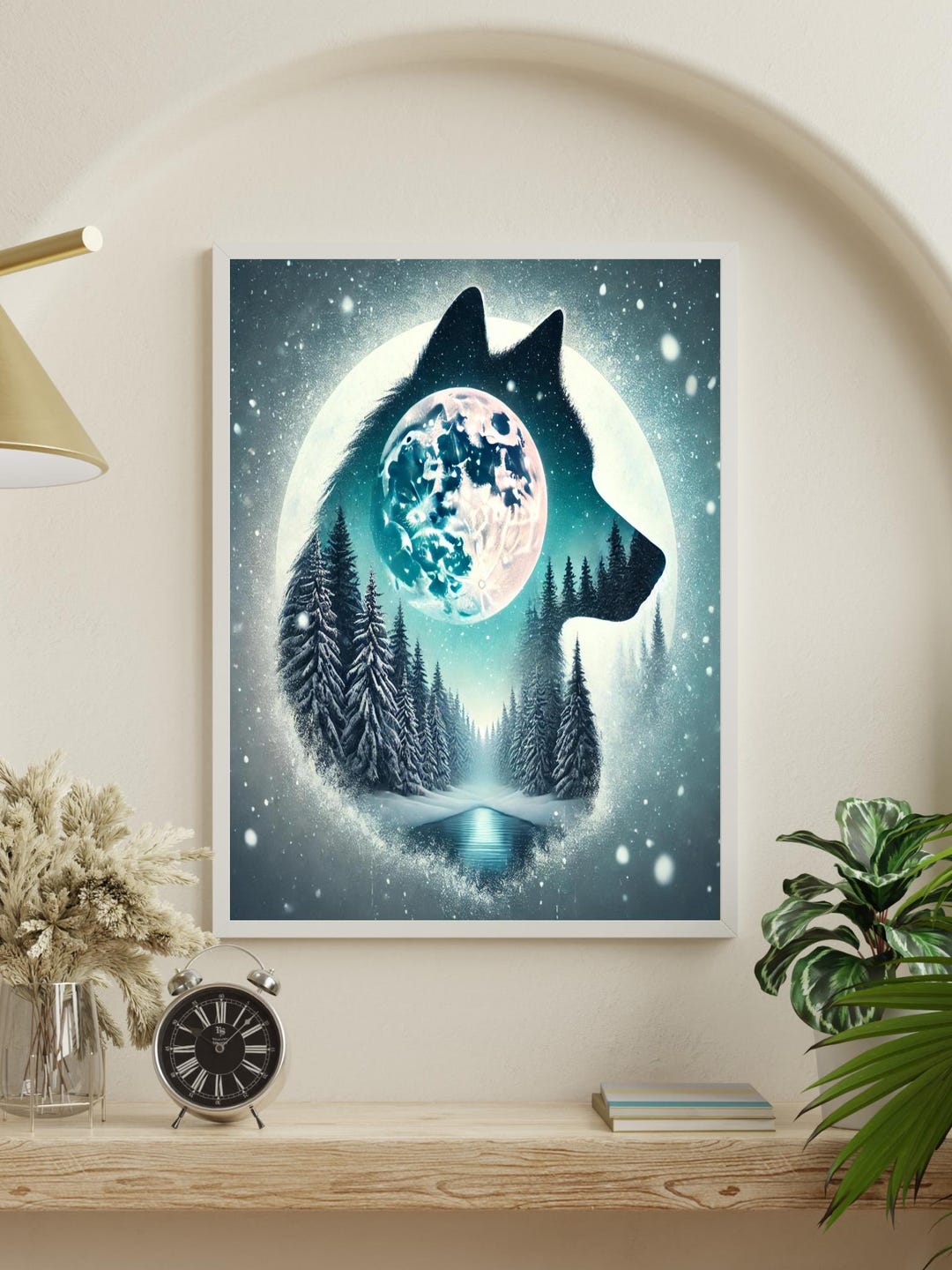 Winter Moon Wolf Silhouette Wall Art - Etsy