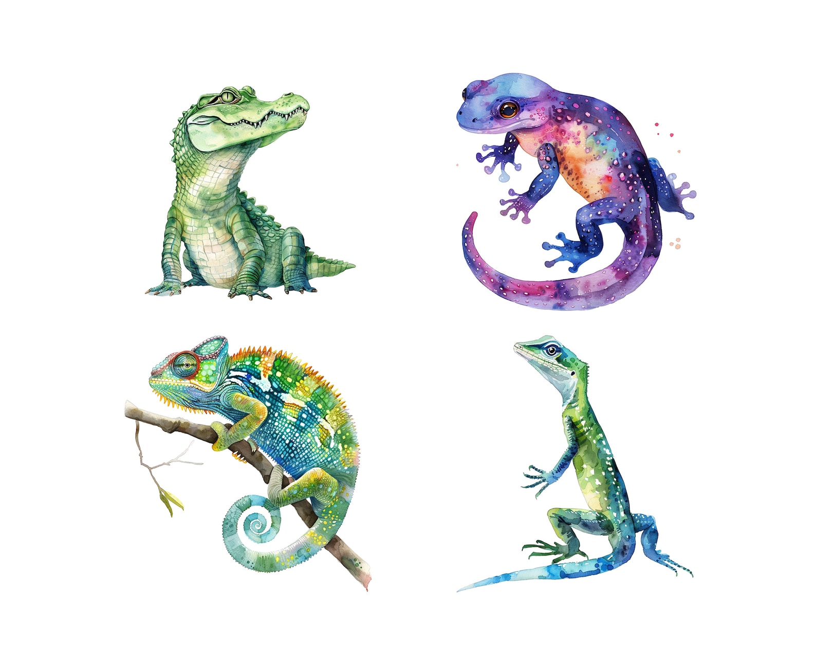 Watercolor Reptiles Clipart Bundle: Lizard, Snake, Turtle (digital ...