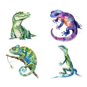 Watercolor Reptiles Clipart Bundle: Lizard, Snake, Turtle (digital ...