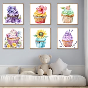 Watercolor Summer Flowers Cupcake PNG Clipart Bundle, Bakery Dessert ...