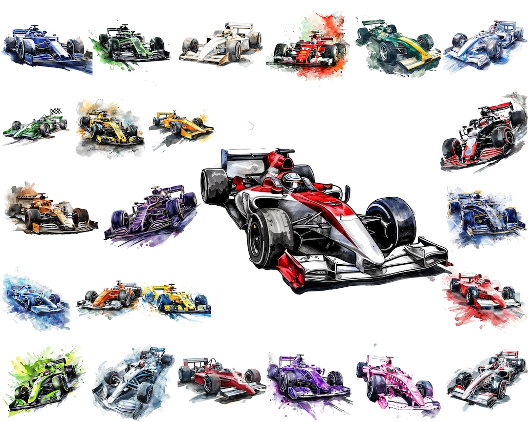 Formula 1 Racing Car PNG Clipart Bundle: Motorsport Art (digital ...