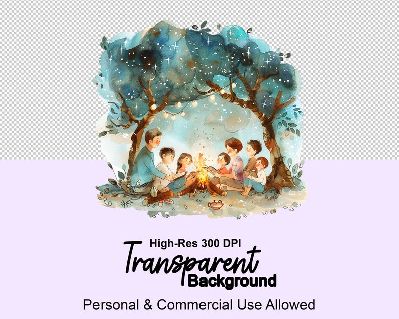 Watercolor Camping PNG Clipart Bundle, Mountain Landscape Campsite Tent ...