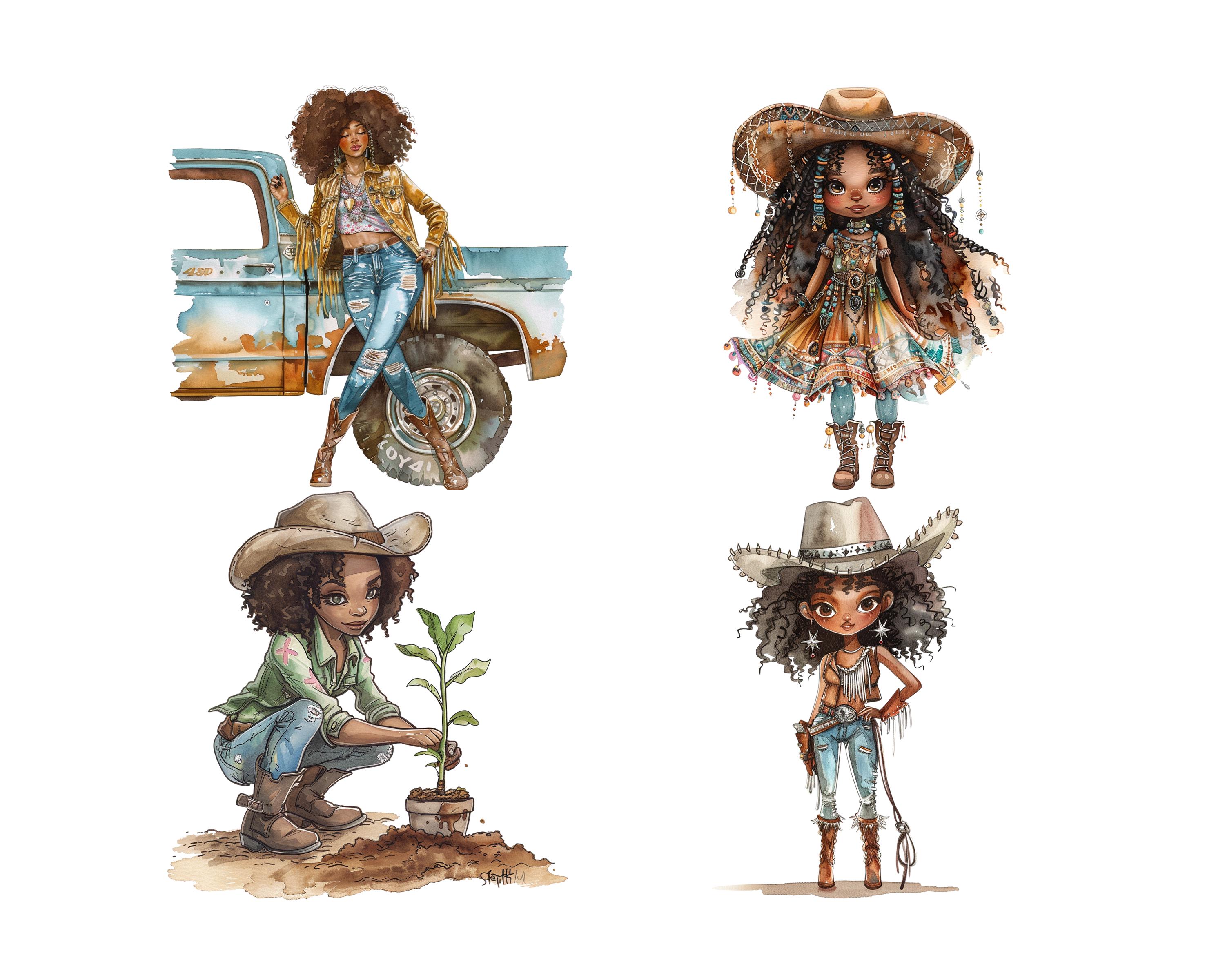 Afro Cowgirl PNG Clipart Bundle, Western African Girl Black Women ...