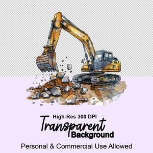 Watercolor Construction Vehicles Clipart: PNG Bundle (commercial Use ...