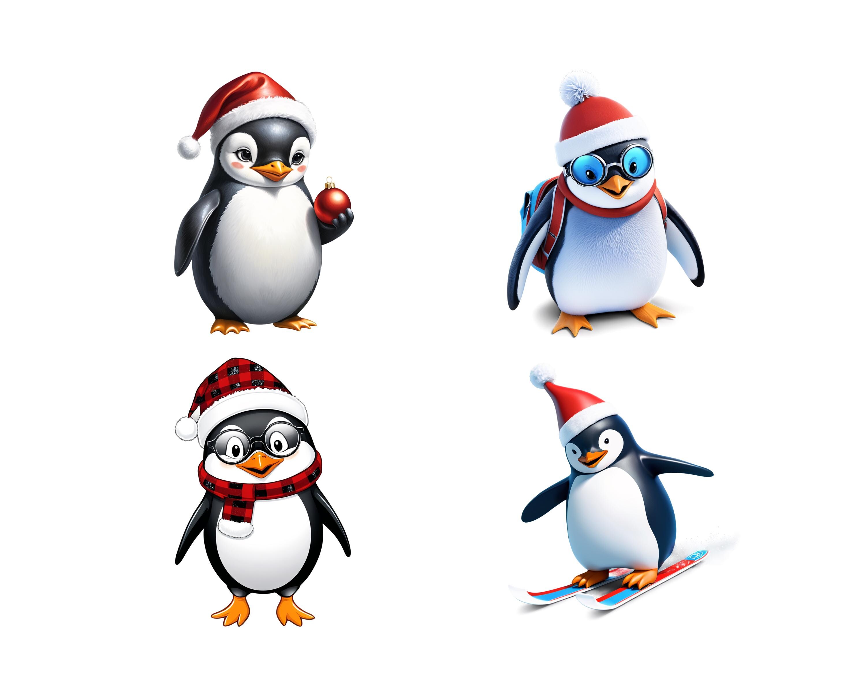 Christmas Penguin PNG Clipart Bundle, Cute Santa Hat Penguin Holiday ...