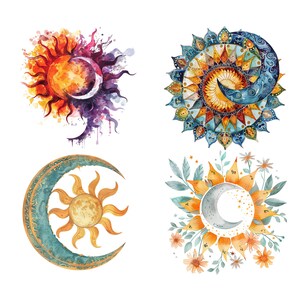 Celestial Sun and Moon PNG Clipart Bundle, Mystic Aesthetics Stars ...