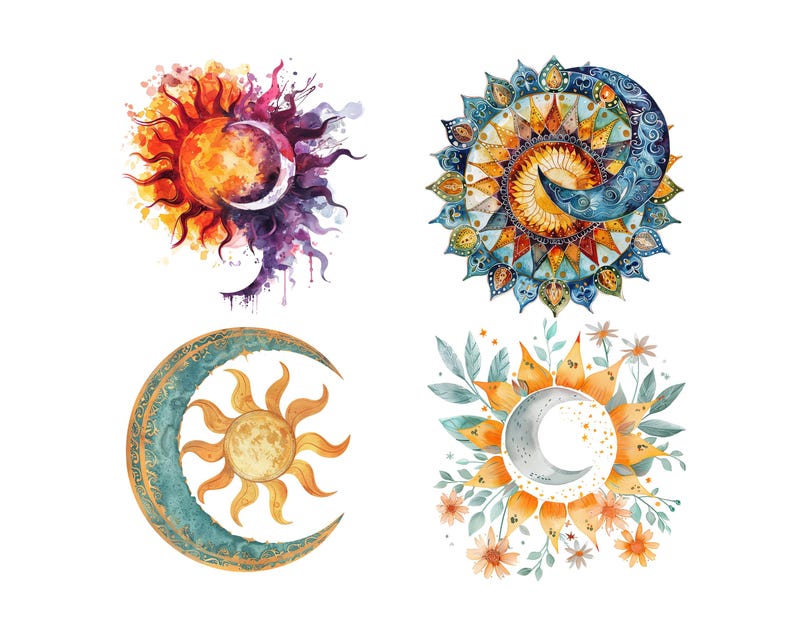 Celestial Sun and Moon PNG Clipart Bundle, Mystic Aesthetics Stars ...