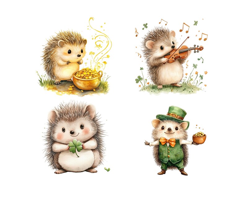 St. Patrick's Day Hedgehog PNG Clipart Bundle, Watercolor Lucky ...