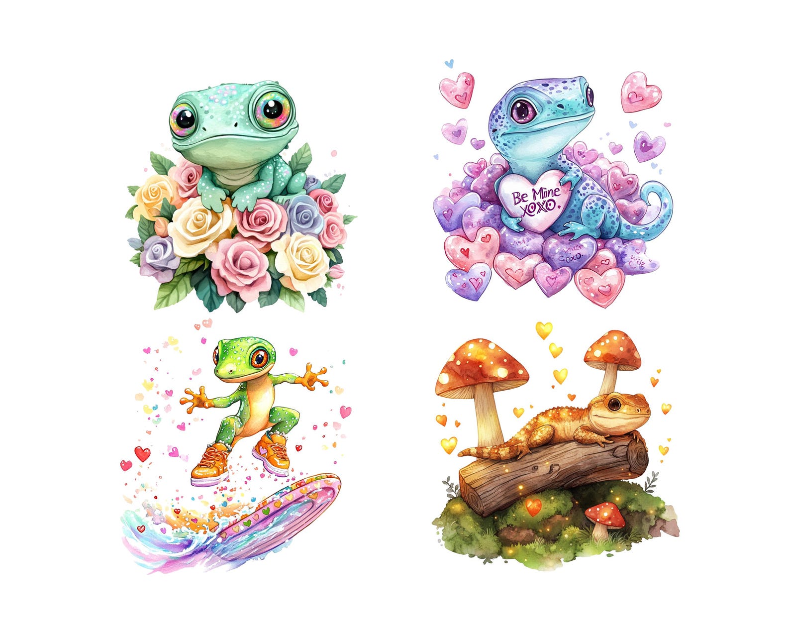 Watercolor Valentine Gecko, Romantic Heart Geckos, Love Reptile Clip ...
