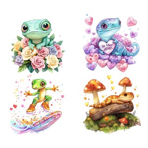 Watercolor Valentine Gecko, Romantic Heart Geckos, Love Reptile Clip ...
