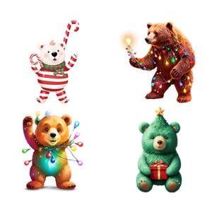 Christmas Bear PNG Clipart Bundle, Cute Santa Bear Holiday Nursery ...