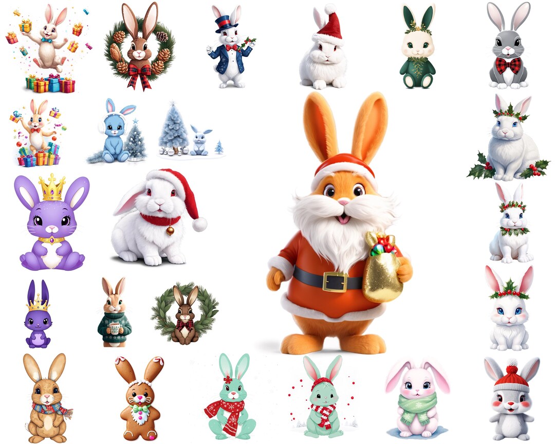 Christmas Bunny Clipart Bundle: Watercolor Santa Bunnies (digital ...