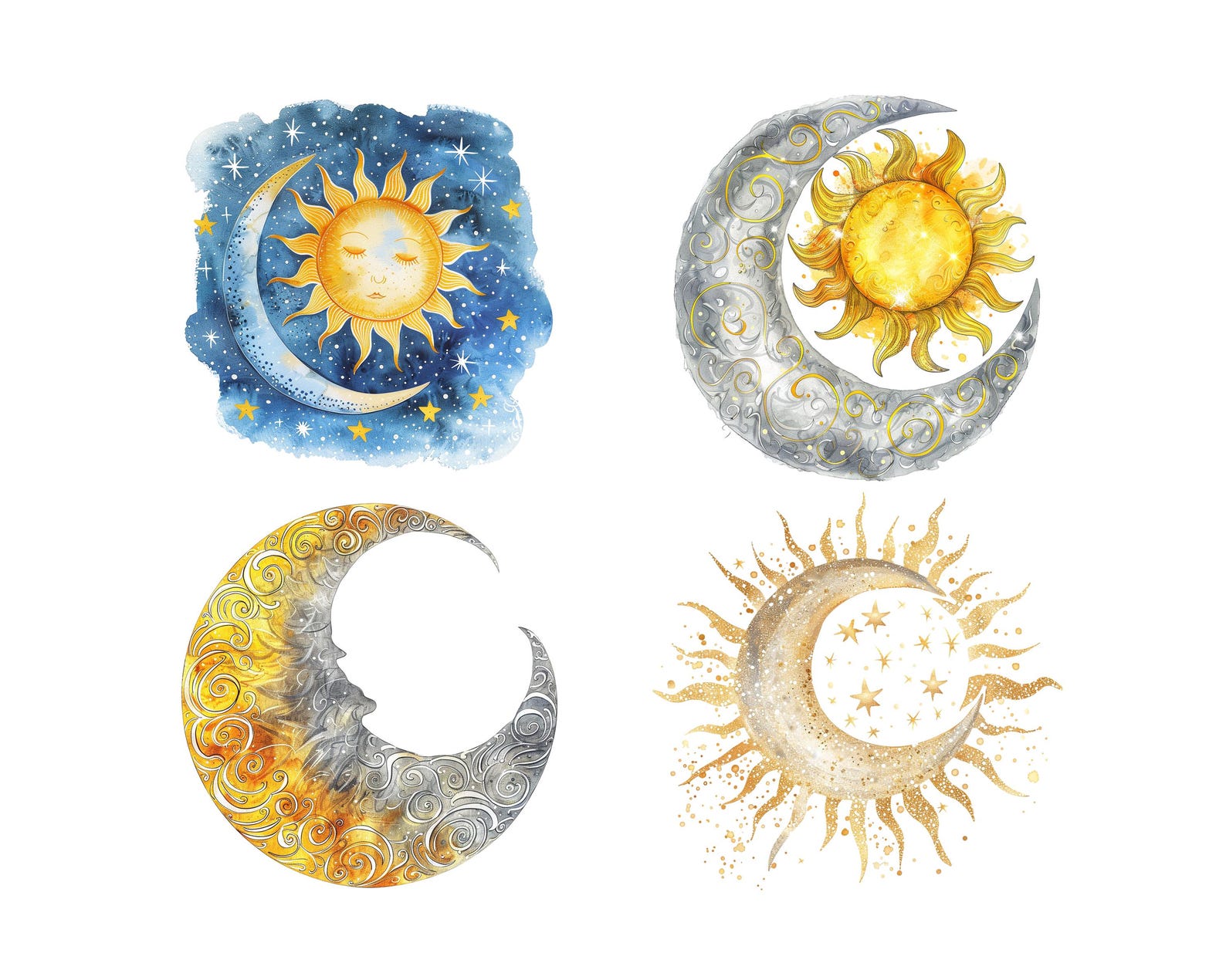 Celestial Sun and Moon PNG Clipart Bundle, Mystic Aesthetics Stars ...