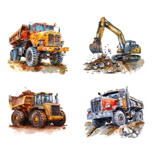 Watercolor Construction Vehicles Clipart: PNG Bundle (commercial Use ...