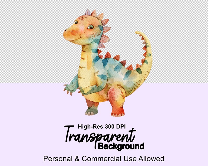 Watercolor Cute Dinosaurs PNG Clipart Bundle, Dino Nursery Decor, Baby ...