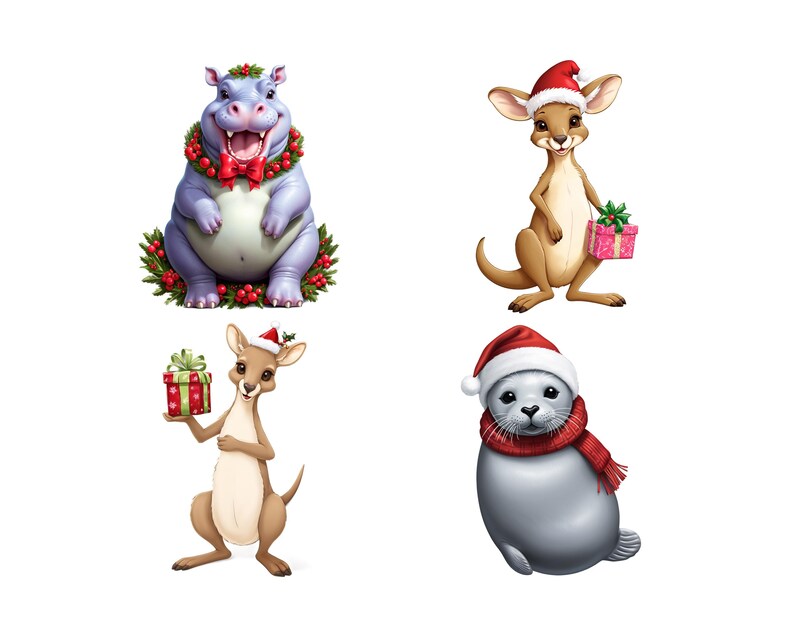 Christmas Safari Animals Clipart: Holiday Nursery Decor (digital ...