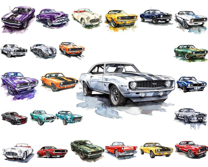 Vintage Car PNG Clipart Bundle, Classic Old Antique Retro Car Decor ...