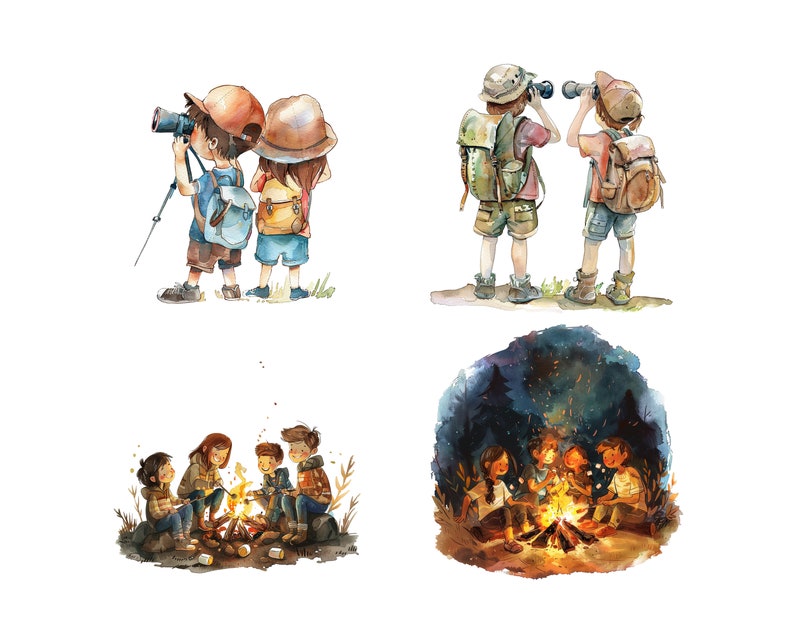 Watercolor Camping PNG Clipart Bundle, Mountain Landscape Campsite Tent ...