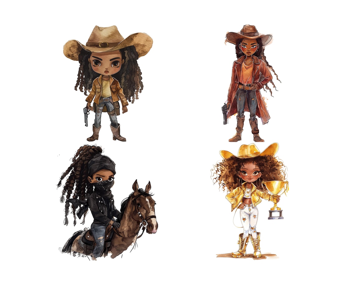 Afro Cowgirl PNG Clipart Bundle, Western African Girl Black Women ...