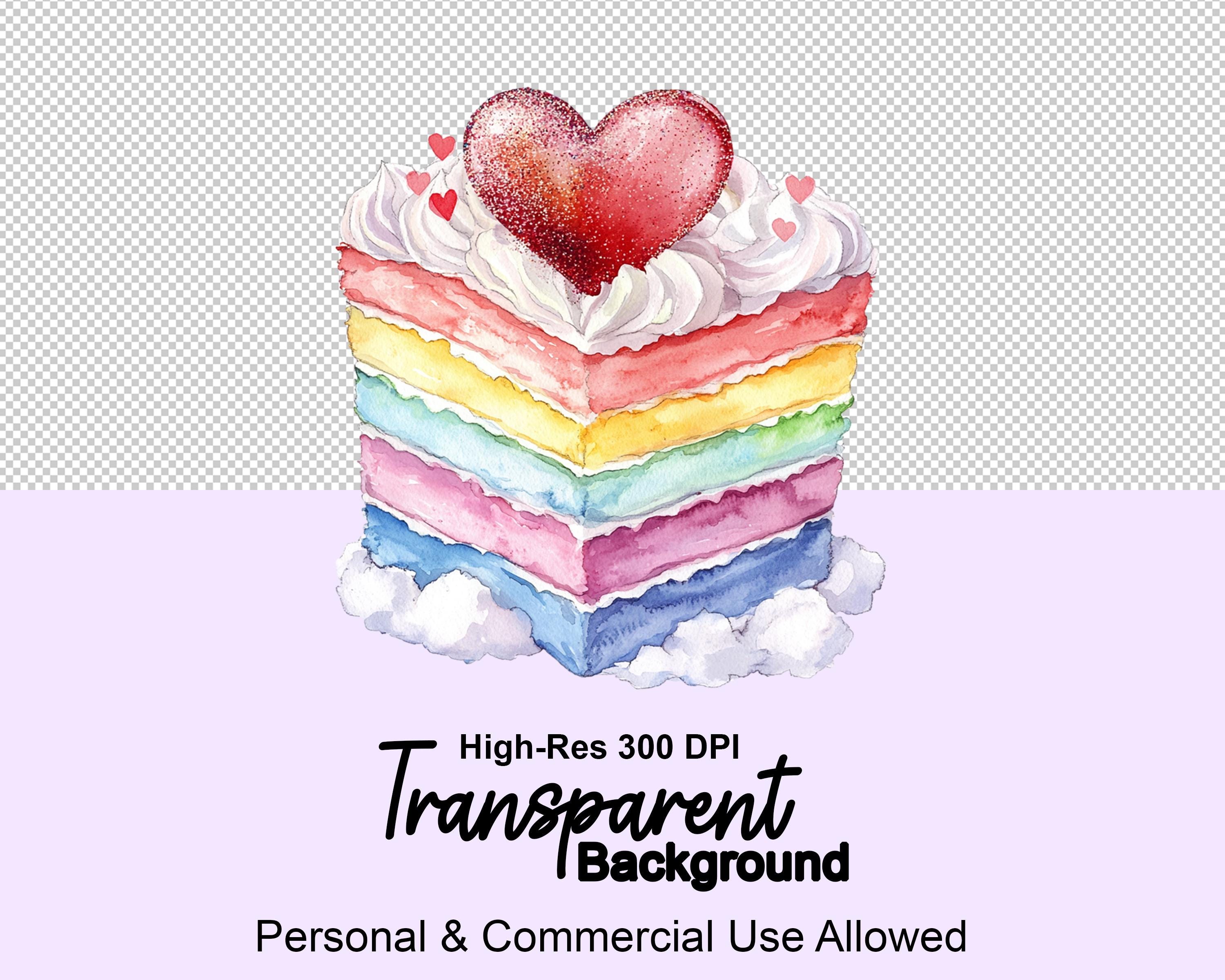 Valentine Cake PNG Clipart Bundle, Watercolor Heart Romantic Cupcake ...