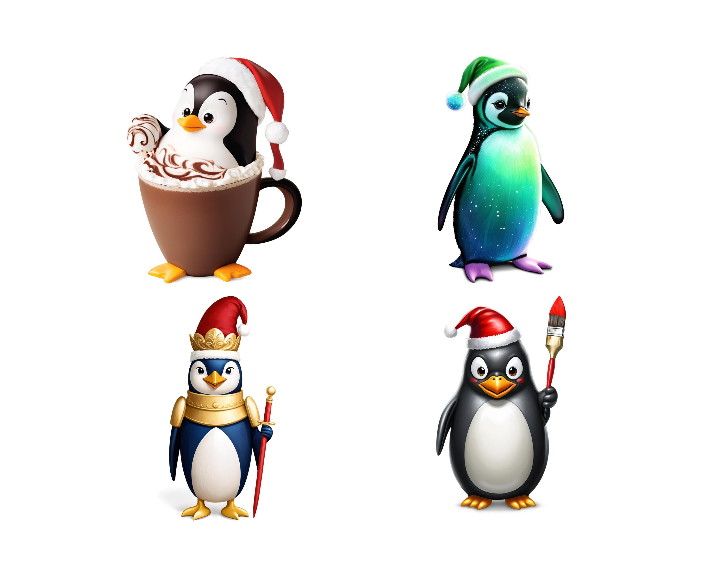 Christmas Penguin PNG Clipart Bundle, Cute Santa Hat Penguin Holiday ...