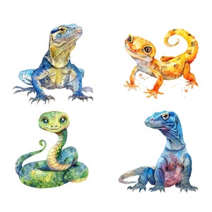 Watercolor Reptiles Clipart Bundle: Lizard, Snake, Turtle (digital ...